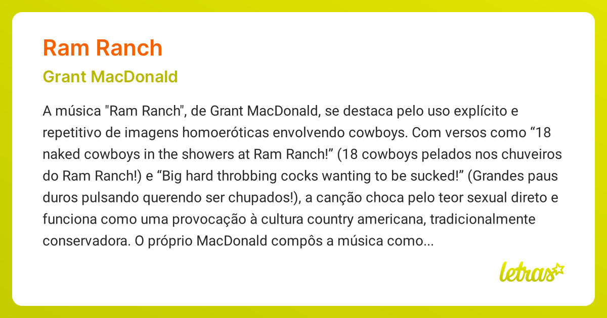 Significado da música RAM RANCH (Grant MacDonald) - LETRAS.MUS.BR