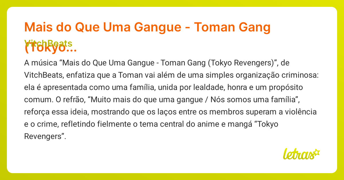 Significado da música Mais do Que Uma Gangue - Toman Gang (Tokyo ...