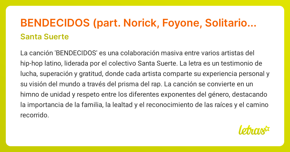 Significado de la canción BENDECIDOS (part. Norick, Foyone, Solitario ...