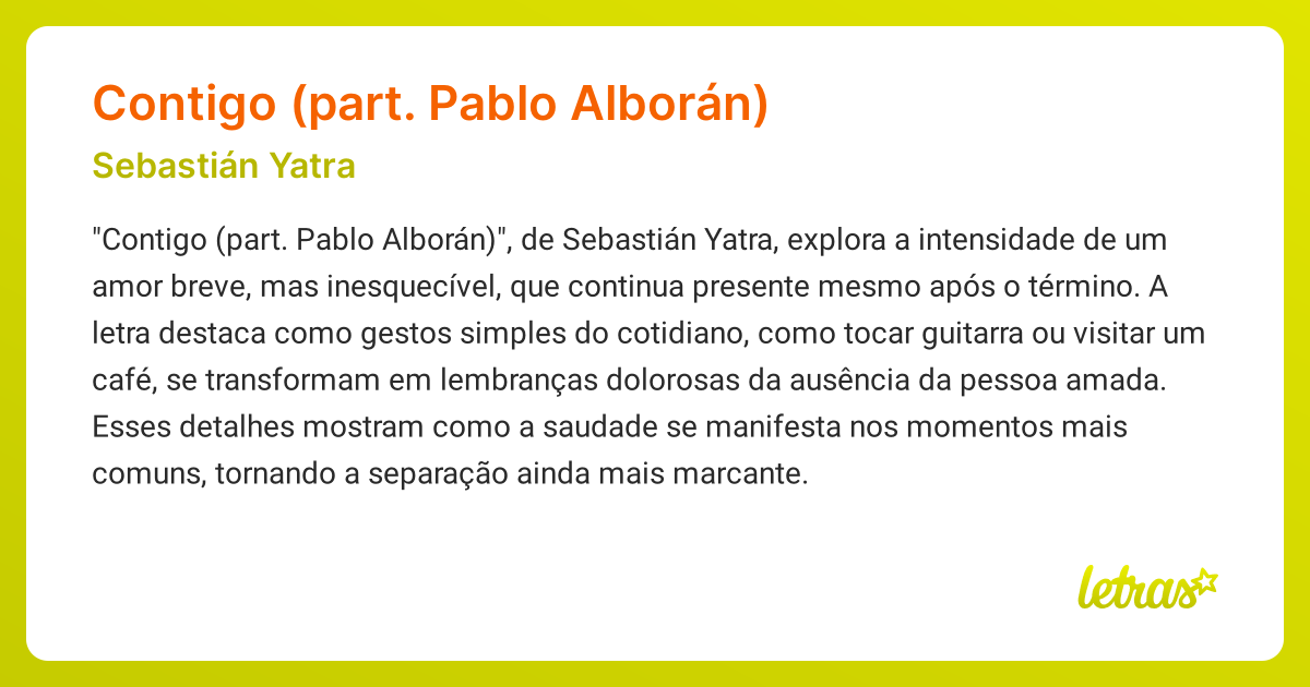 Significado da música CONTIGO (PART. PABLO ALBORÁN) (Sebastián Yatra ...