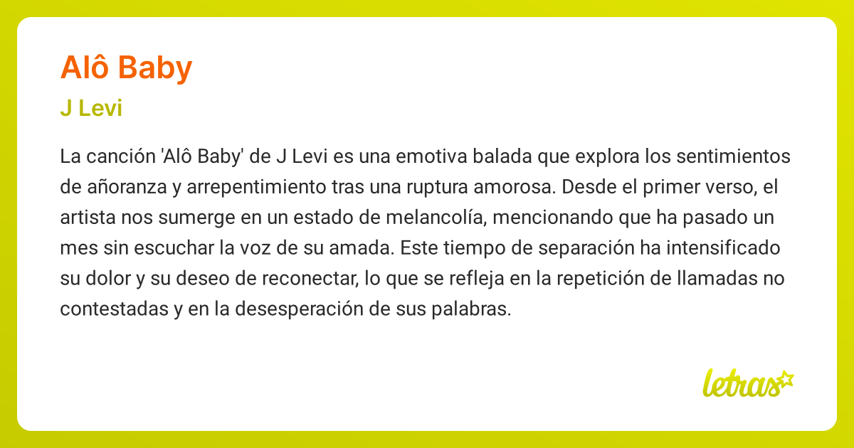 Significado de la canción ALÔ BABY (J Levi) - LETRAS.COM