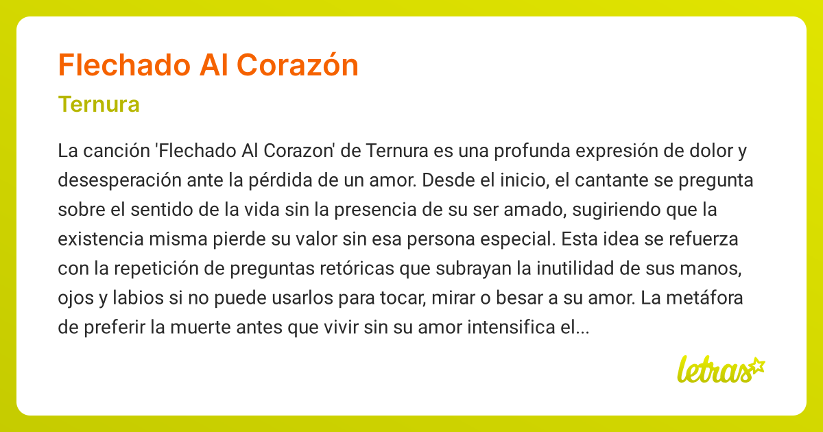 Significado de la canción FLECHADO AL CORAZON (Ternura) - LETRAS.COM