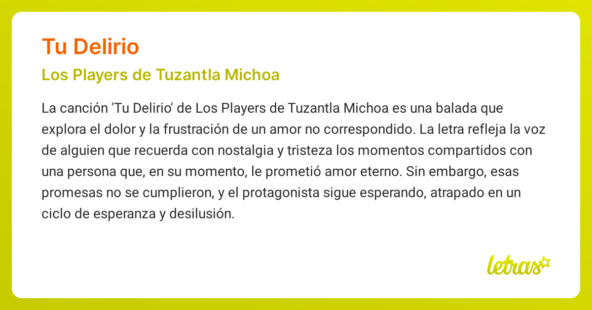 Significado de la canción TU DELIRIO (Los Players de Tuzantla Michoa ...
