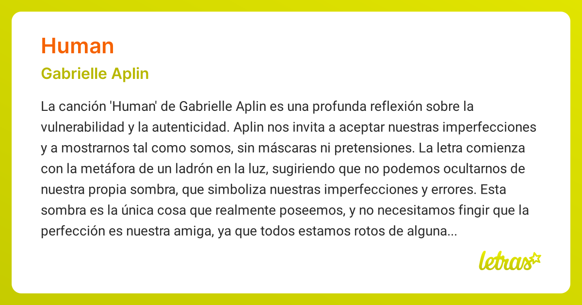 Significado de la canción HUMAN (Gabrielle Aplin) - LETRAS.COM