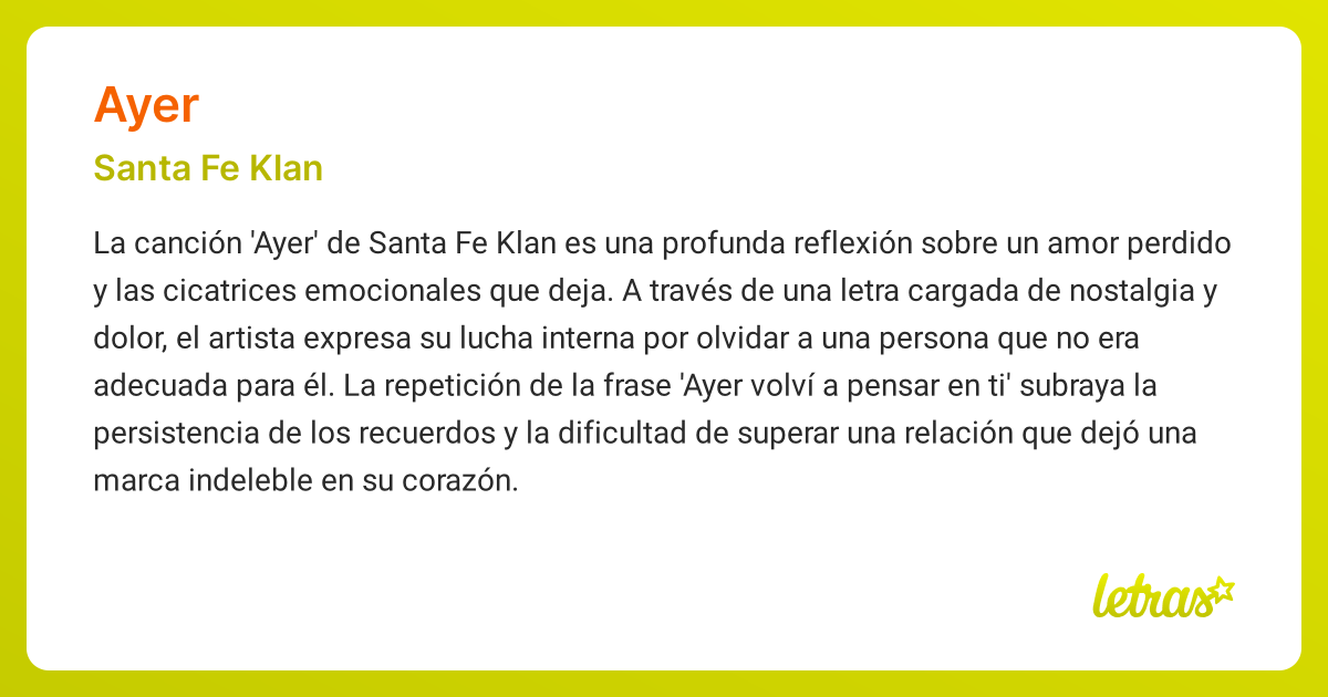 Significado de la canción AYER (Santa Fe Klan) - LETRAS.COM