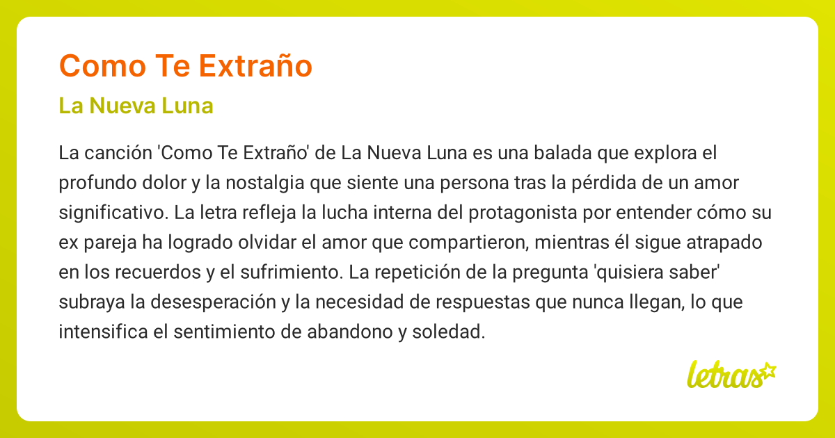 Significado de la canción COMO TE EXTRAÑO (La Nueva Luna) - LETRAS.COM