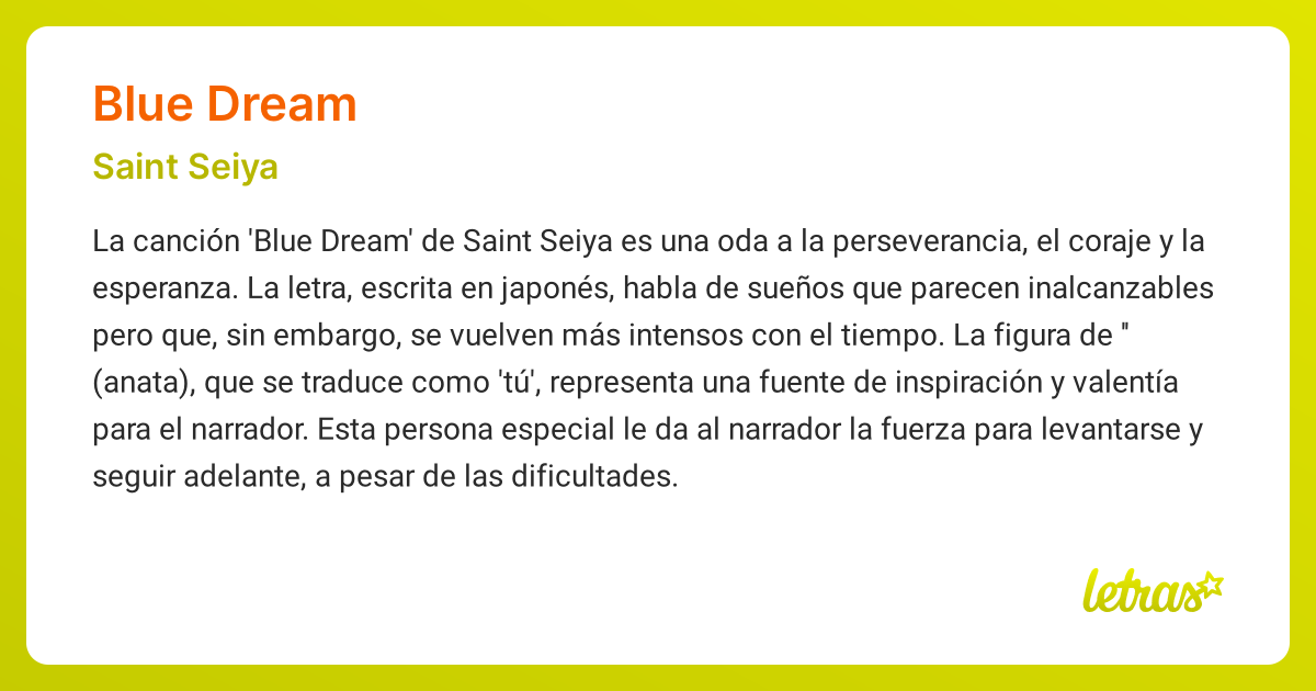 Significado de la canción BLUE DREAM (Saint Seiya) - LETRAS.COM