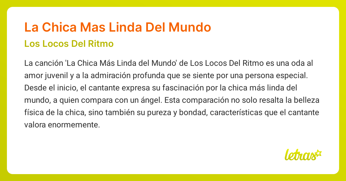 Significado de la canción LA CHICA MAS LINDA DEL MUNDO (Los Locos Del ...