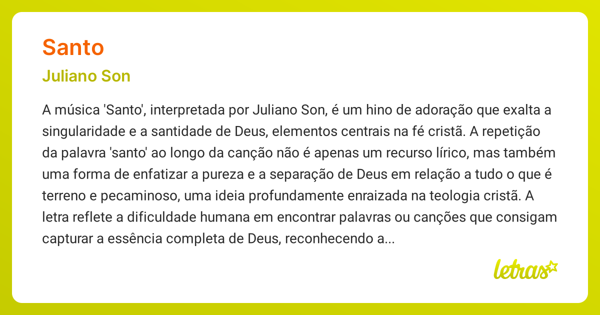 Significado da música SANTO (Juliano Son) - LETRAS.MUS.BR