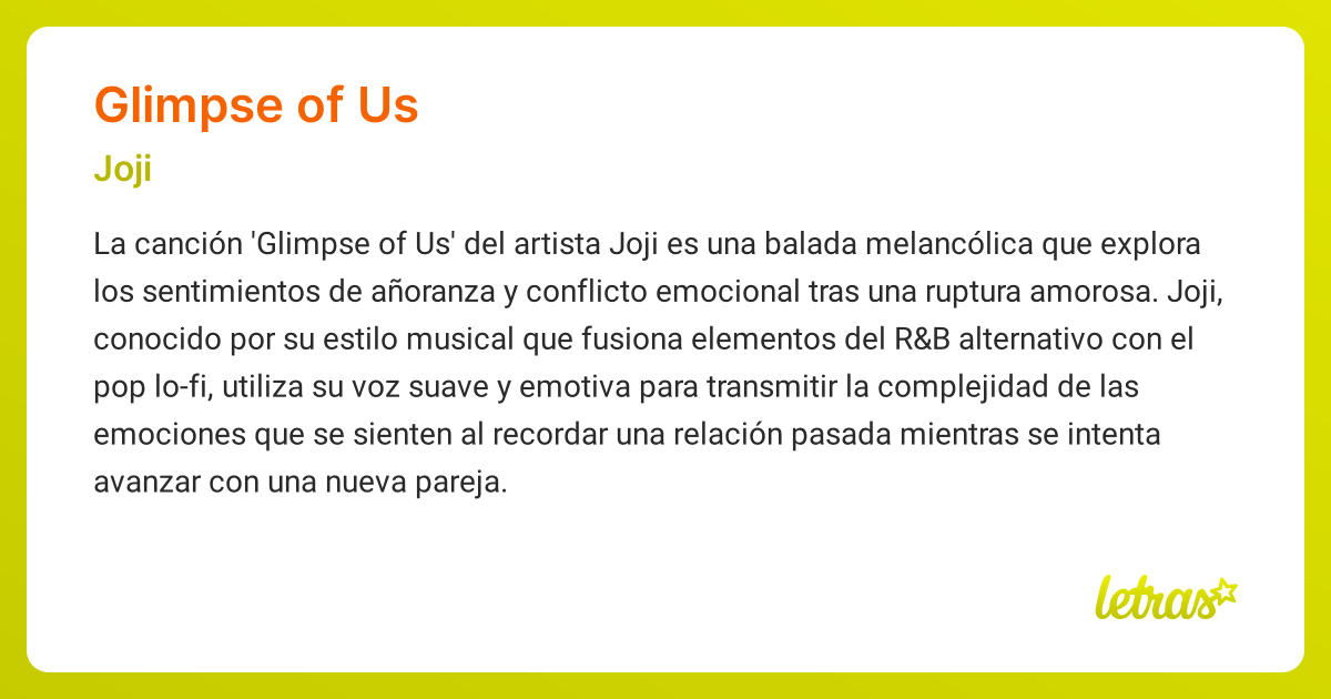 Significado de la canción GLIMPSE OF US (Joji) - LETRAS.COM