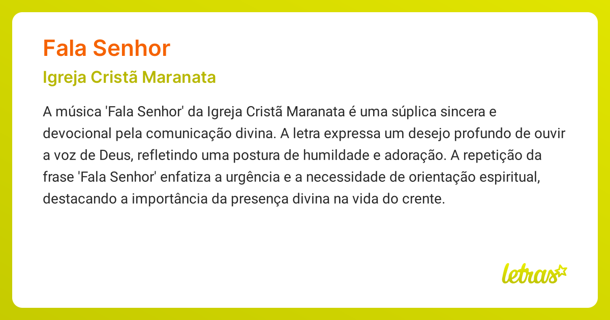 Significado da música FALA SENHOR (Igreja Cristã Maranata) - LETRAS.MUS.BR