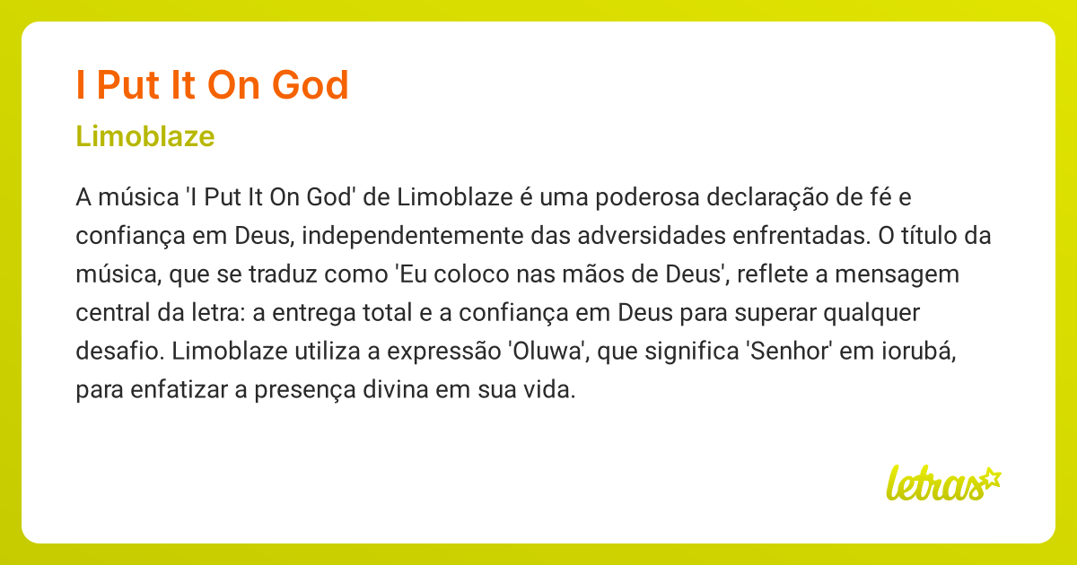 Significado da música I PUT IT ON GOD (Limoblaze) - LETRAS.MUS.BR
