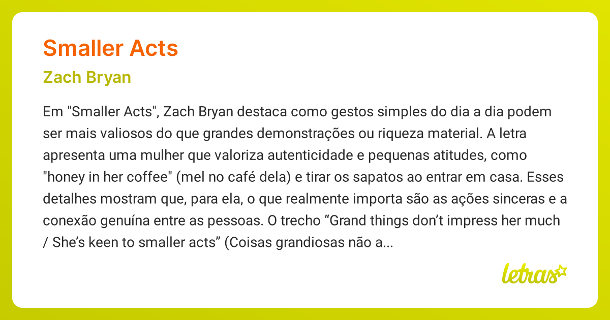 Significado da música SMALLER ACTS (Zach Bryan) - LETRAS.MUS.BR