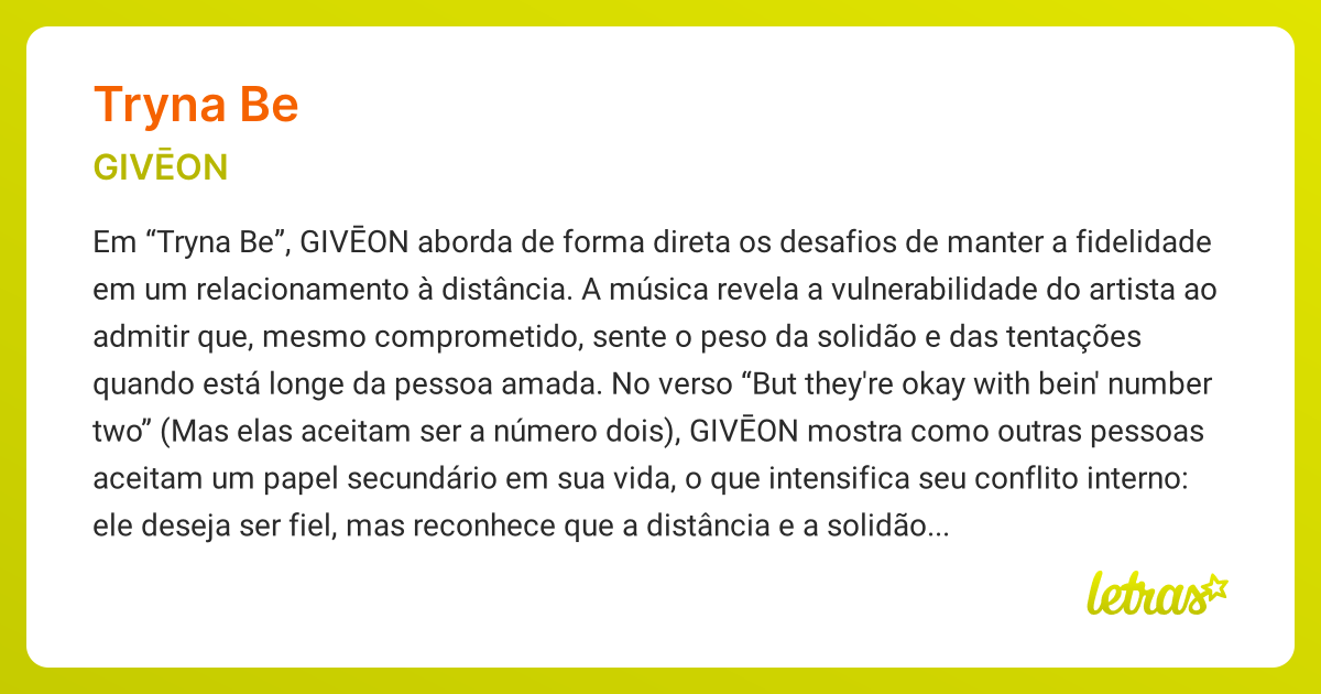 Significado da música TRYNA BE (GIVĒON) - LETRAS.MUS.BR