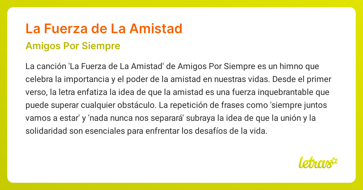 Significado de la canción LA FUERZA DE LA AMISTAD (Amigos Por Siempre ...