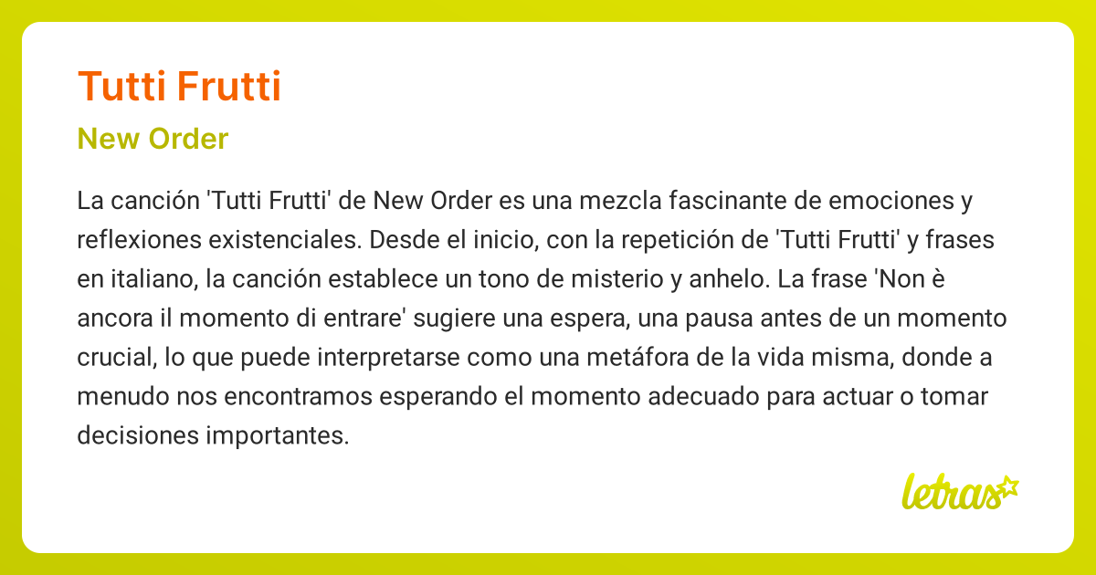 Significado de la canción TUTTI FRUTTI (New Order) - LETRAS.COM