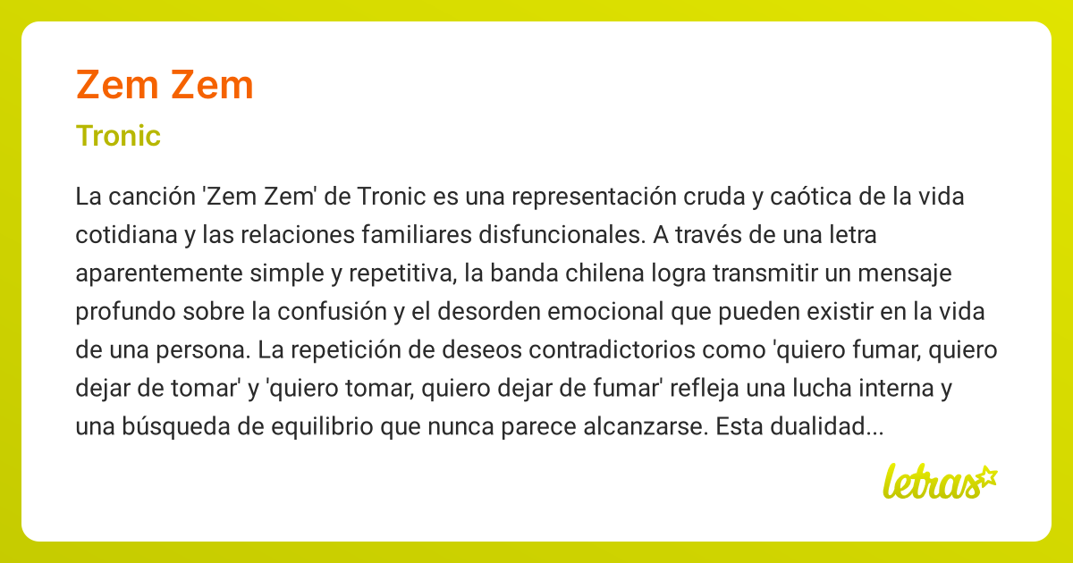 Significado de la canción ZEM ZEM (Tronic) - LETRAS.COM
