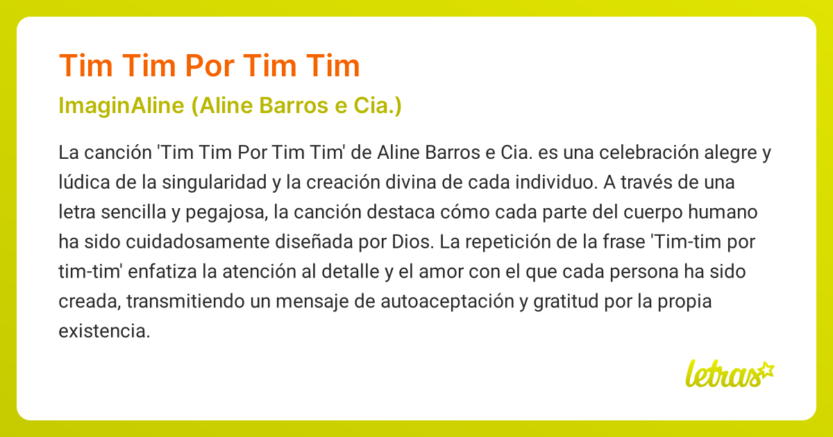 Significado de la canción TIM TIM POR TIM TIM (ImaginAline (Aline ...