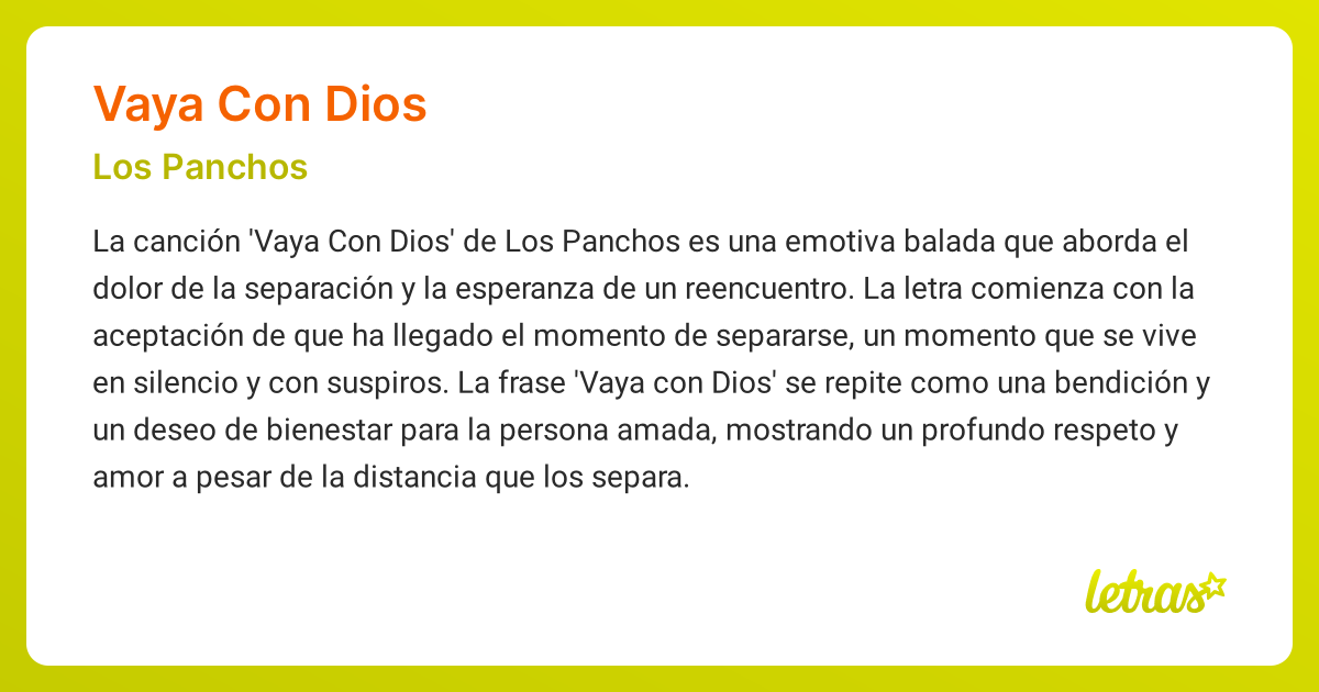 Significado de la canción VAYA CON DIOS (Los Panchos) - LETRAS.COM