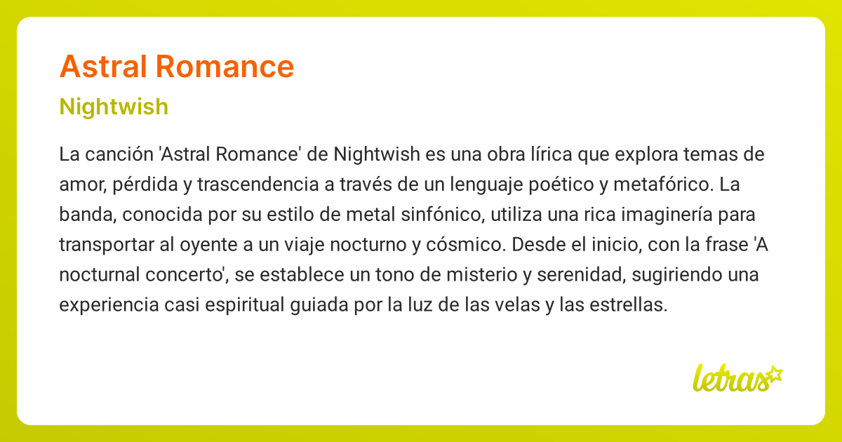 Significado de la canción ASTRAL ROMANCE (Nightwish) - LETRAS.COM