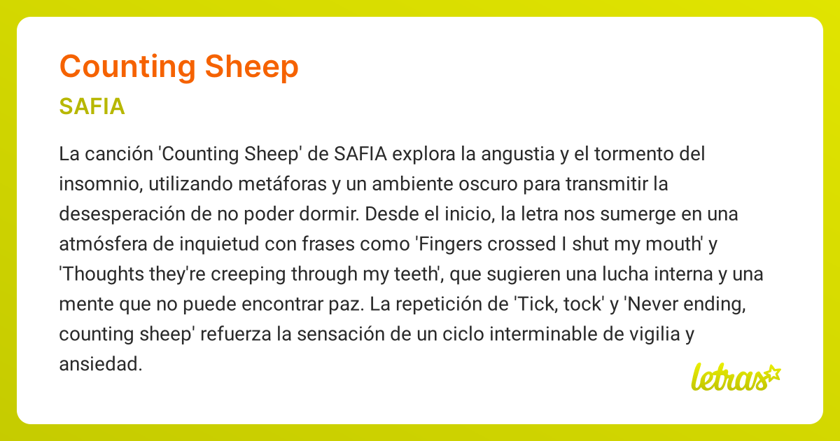 Significado de la canción COUNTING SHEEP (SAFIA) - LETRAS.COM