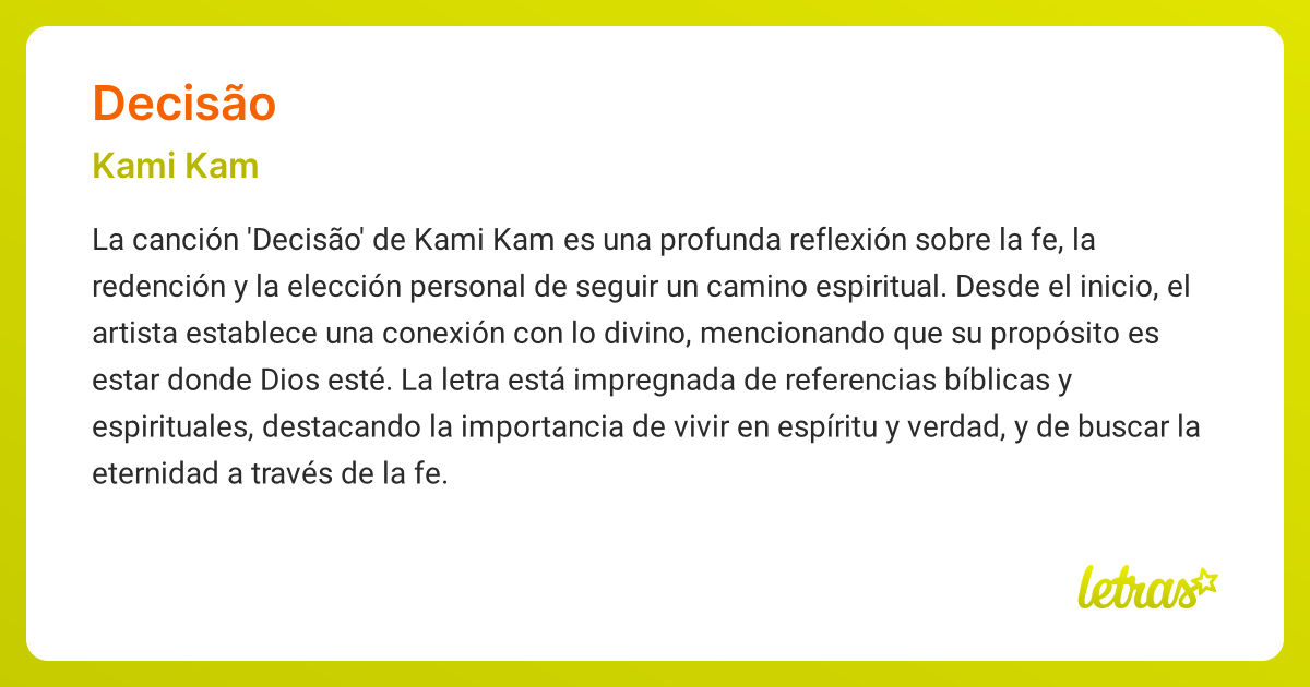 Significado de la canción DECISÃO (Kami Kam) - LETRAS.COM