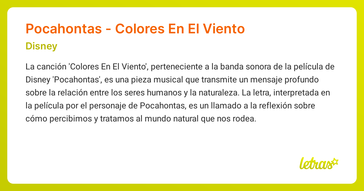 Significado de la canción Pocahontas - Colores En El Viento (Disney) - LETRAS.COM