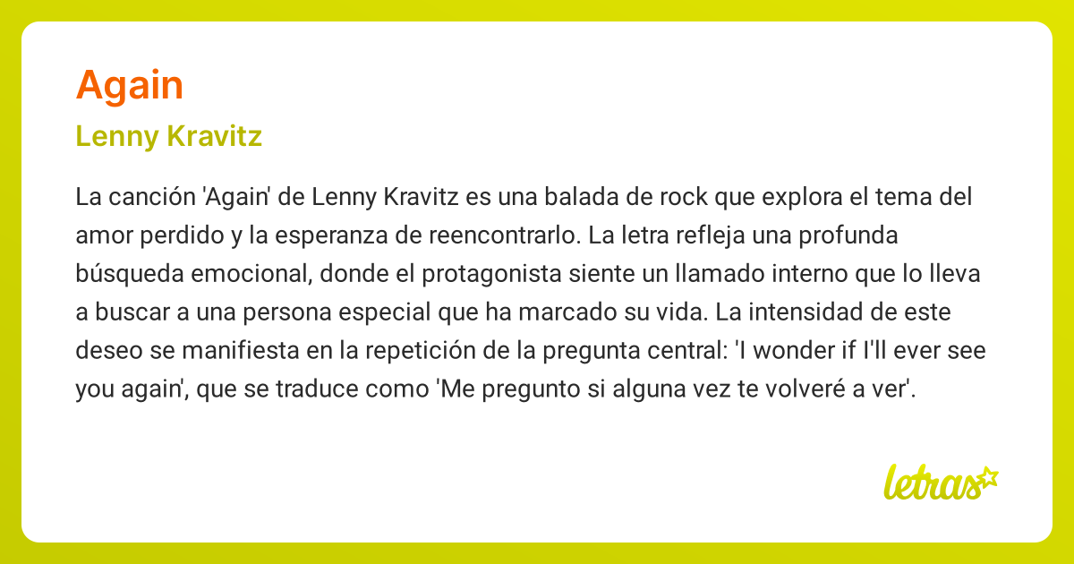 Significado de la canción AGAIN (Lenny Kravitz) - LETRAS.COM