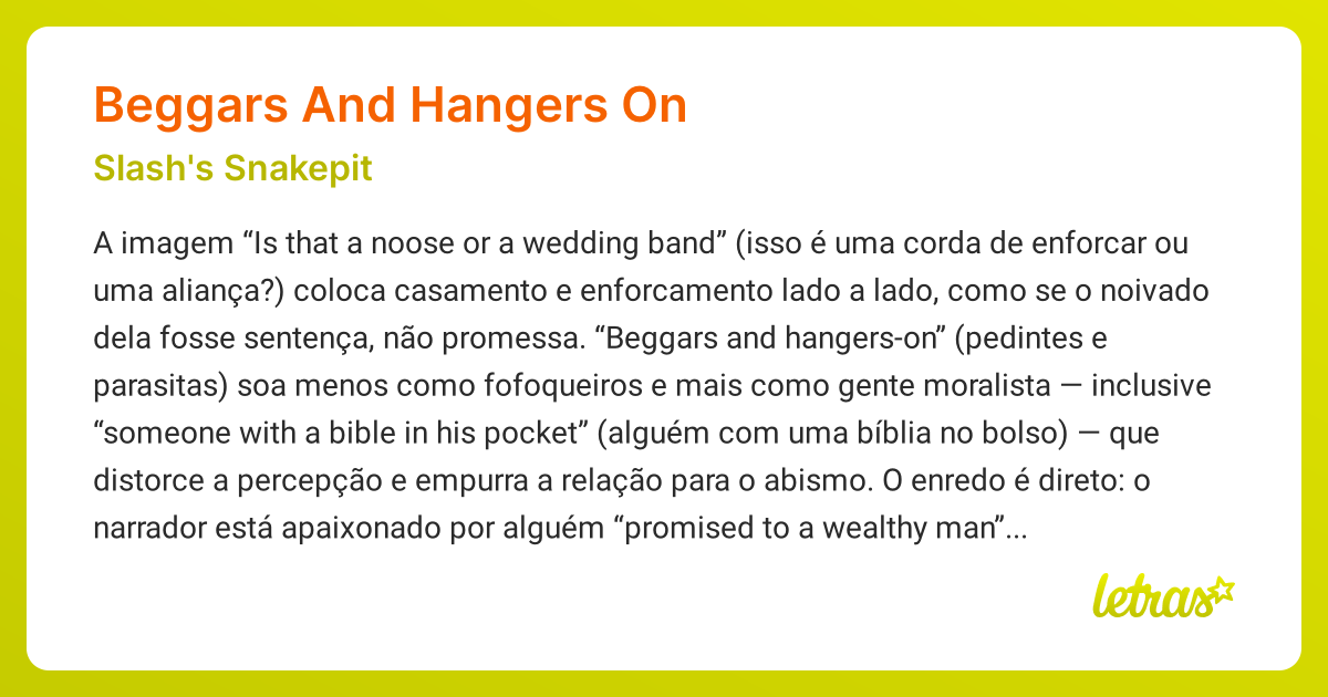 Significado da música BEGGARS AND HANGERS ON (Slash's Snakepit ...