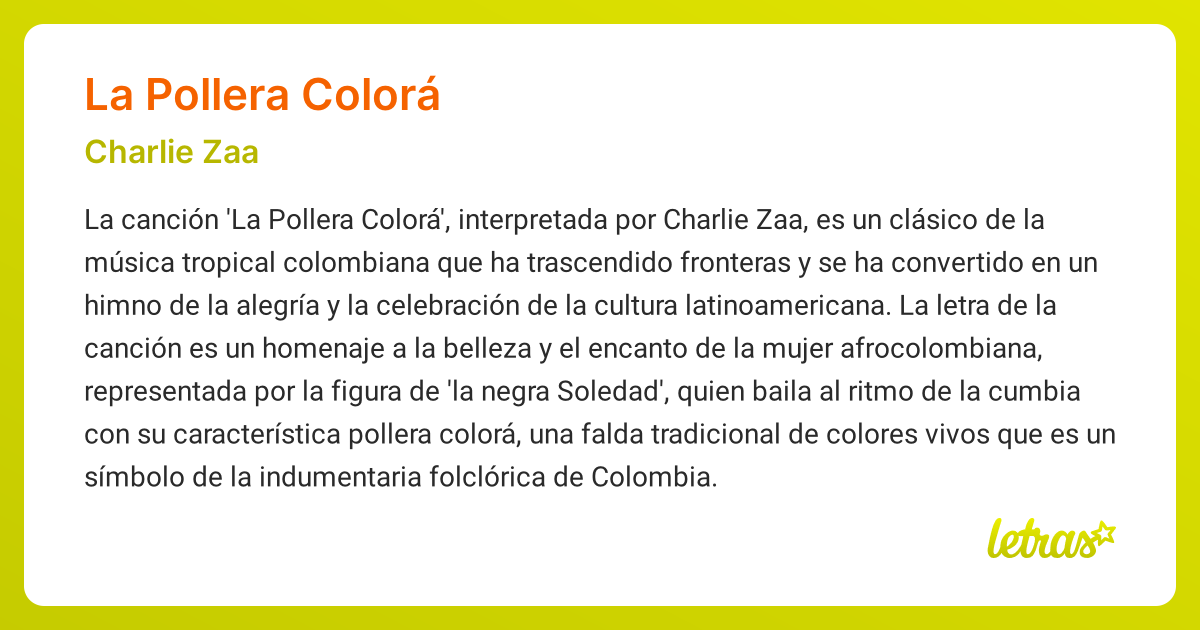 Significado de la canción LA POLLERA COLORÁ (Charlie Zaa) - LETRAS.COM
