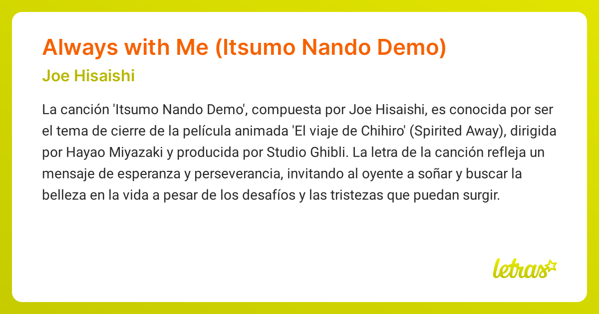 Significado de la canción Always with Me (Itsumo Nando Demo) (Joe ...
