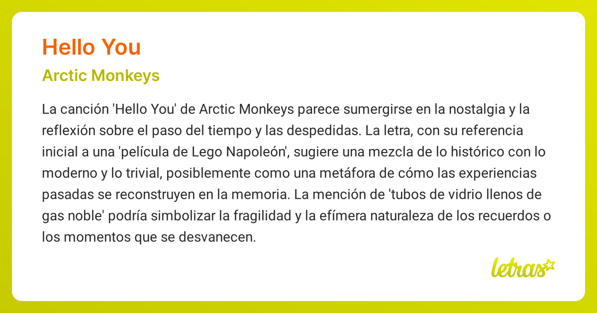 Significado de la canción HELLO YOU (Arctic Monkeys) - LETRAS.COM