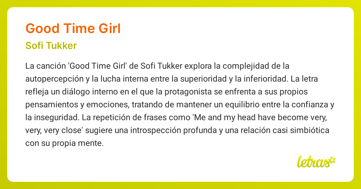Significado de la canción GOOD TIME GIRL (Sofi Tukker) - LETRAS.COM