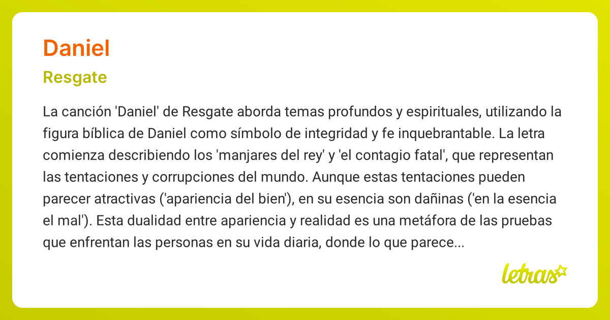 Significado de la canción DANIEL (Resgate) - LETRAS.COM