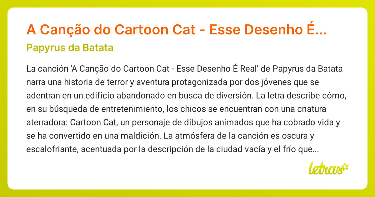 Significado de la canción A Canção do Cartoon Cat - Esse Desenho É Real ...