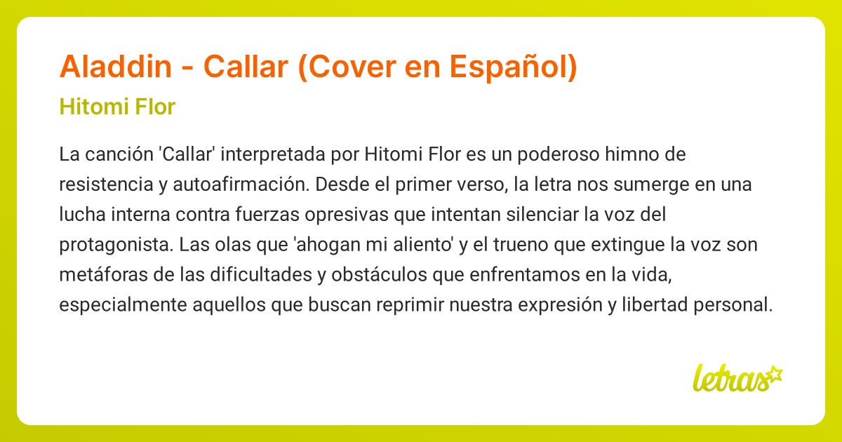 Significado de la canción Aladdin - Callar (Cover en Español) (Hitomi ...