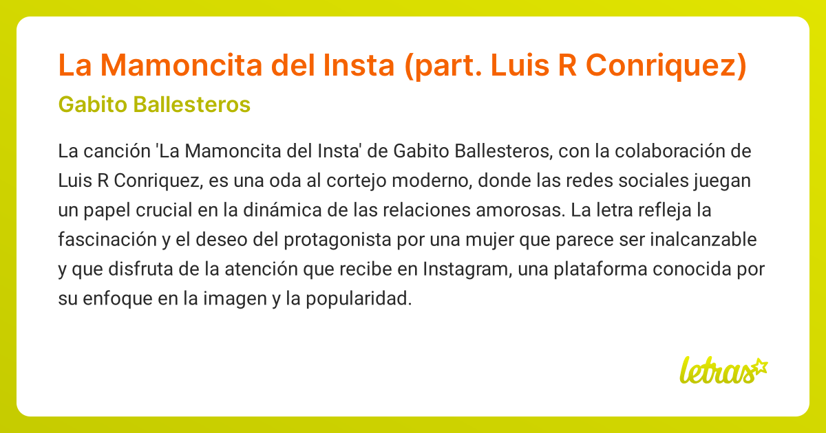 Significado de la canción La Mamoncita del Insta (part. Luis R ...