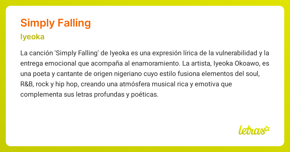 Significado de la canción SIMPLY FALLING (Iyeoka) - LETRAS.COM