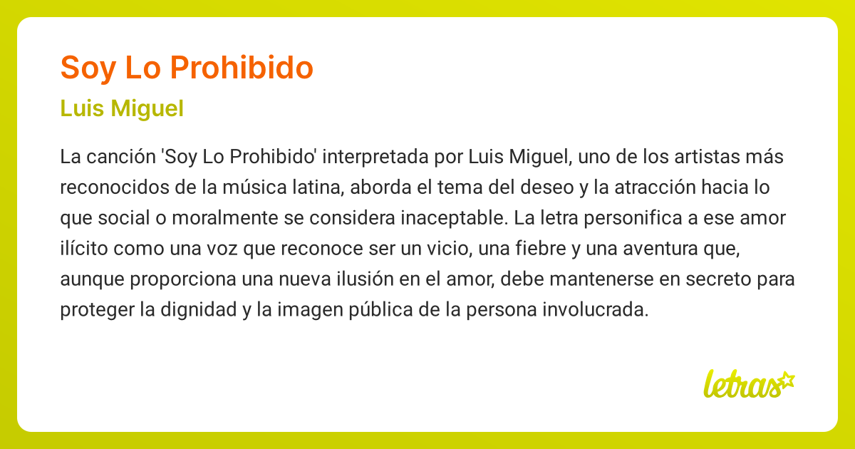 Significado de la canción SOY LO PROHIBIDO (Luis Miguel) - LETRAS.COM