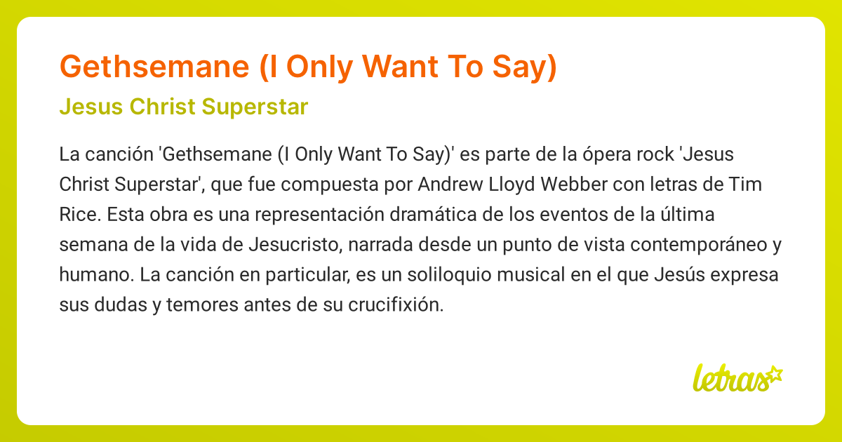 Significado de la canción Gethsemane (I Only Want To Say) (Jesus Christ Superstar) - LETRAS.COM
