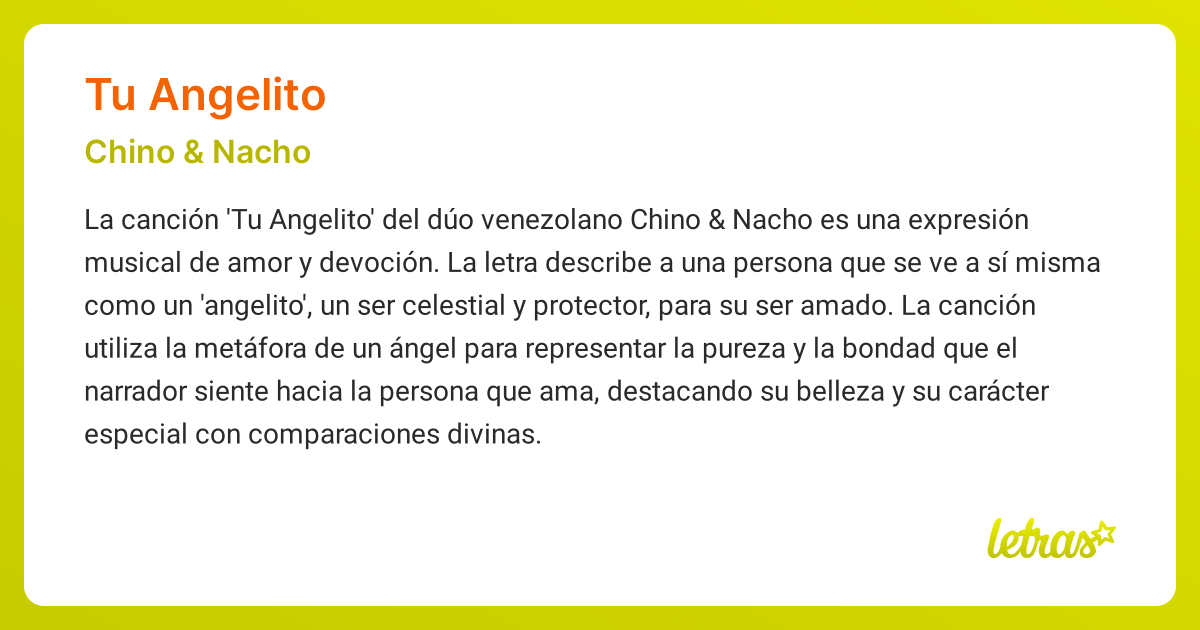 Significado de la canción TU ANGELITO (Chino & Nacho) - LETRAS.COM