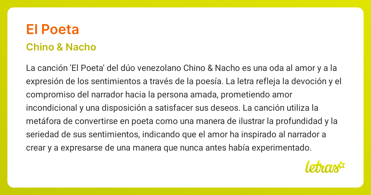 Significado de la canción EL POETA (Chino & Nacho) - LETRAS.COM