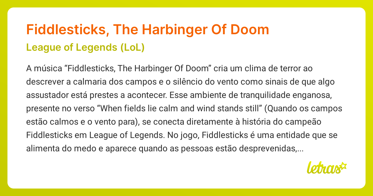 Significado da música Fiddlesticks, The Harbinger Of Doom (League of ...