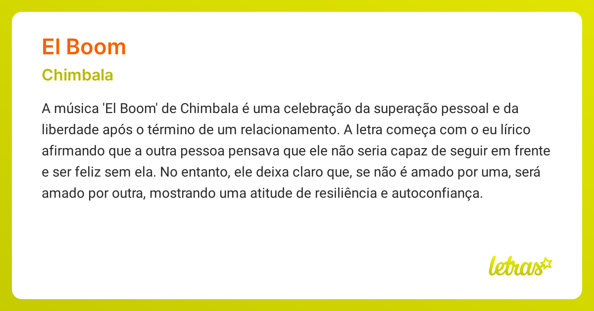 Significado da música EL BOOM (Chimbala) - LETRAS.MUS.BR