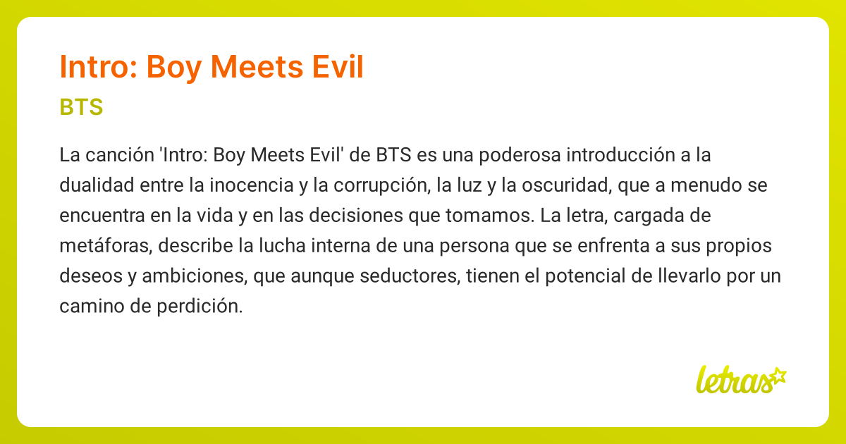 Significado de la canción INTRO: BOY MEETS EVIL (BTS) - LETRAS.COM