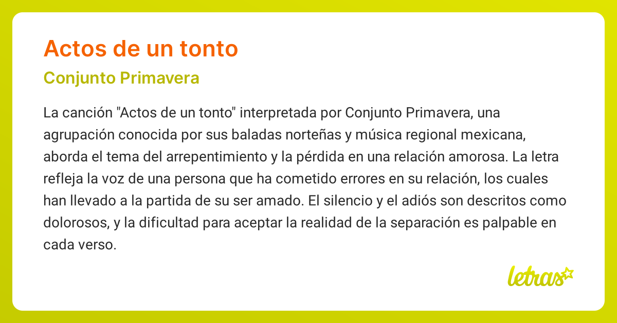 Significado de la canción ACTOS DE UN TONTO (Conjunto Primavera ...