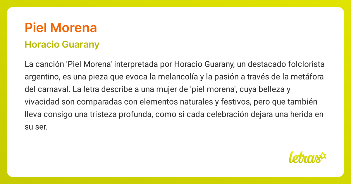Significado de la canción PIEL MORENA (Horacio Guarany) - LETRAS.COM