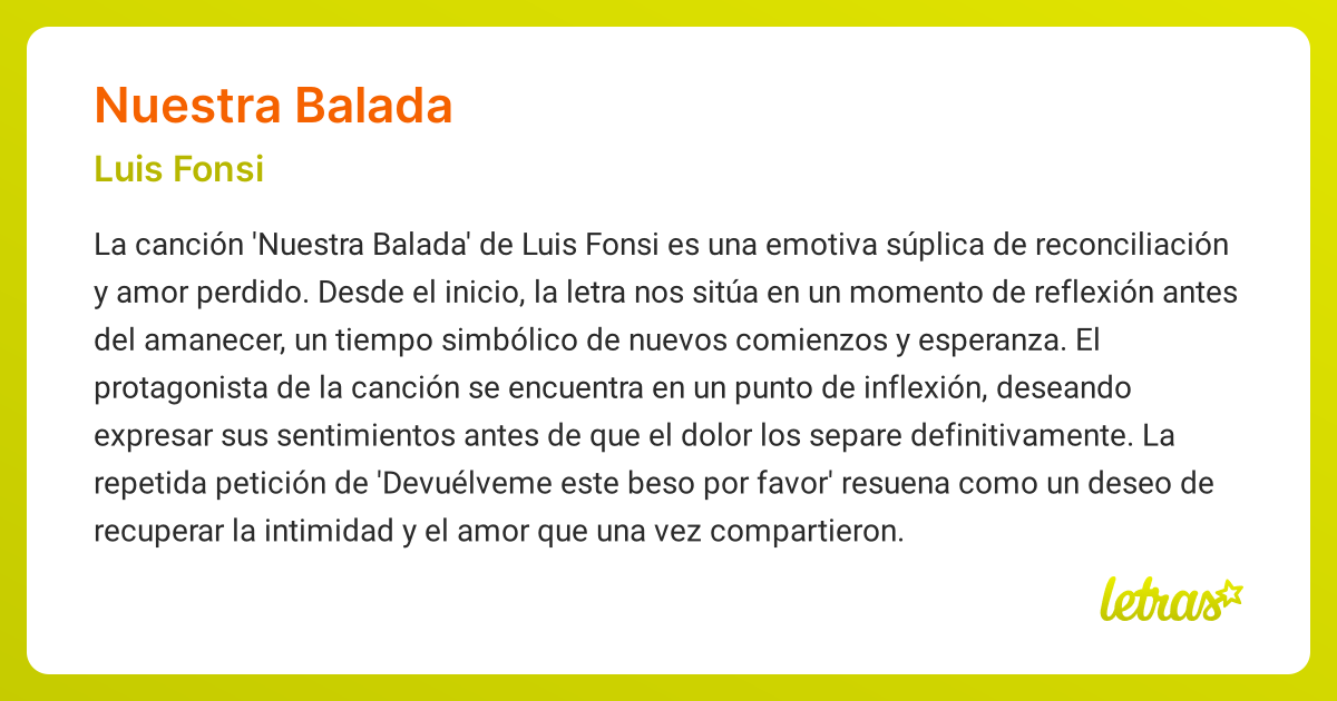 Significado de la canción NUESTRA BALADA (Luis Fonsi) - LETRAS.COM