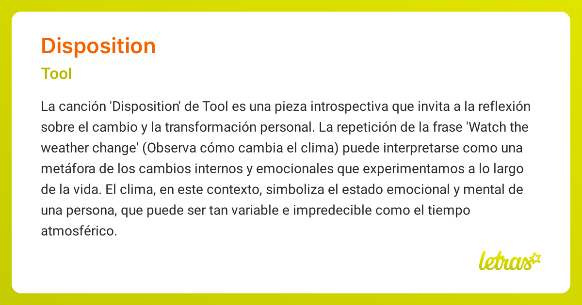 Significado de la canción DISPOSITION (Tool) - LETRAS.COM