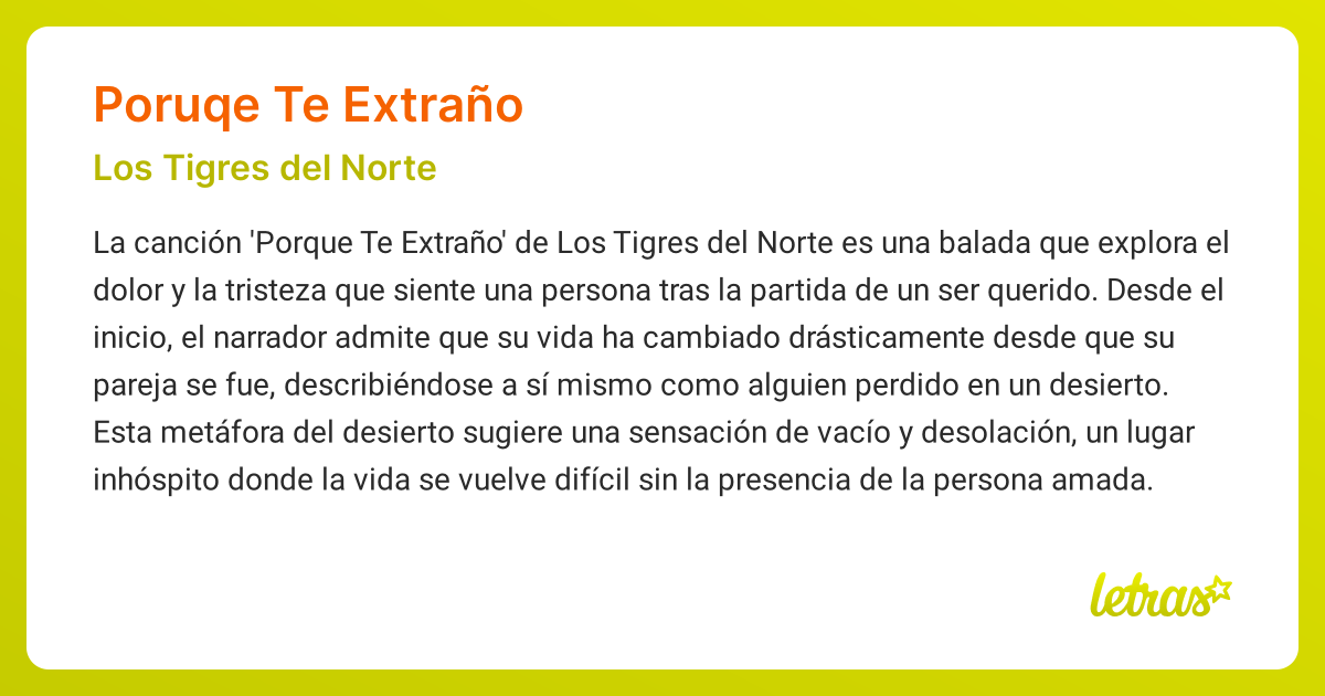 Significado de la canción PORUQE TE EXTRAÑO (Los Tigres del Norte ...